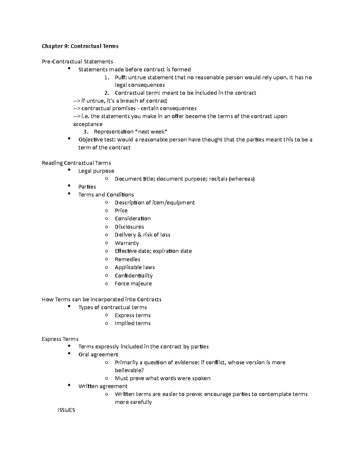 Chapter 9 - Contractual Terms - Chapter 9: Contractual Terms Pre ...