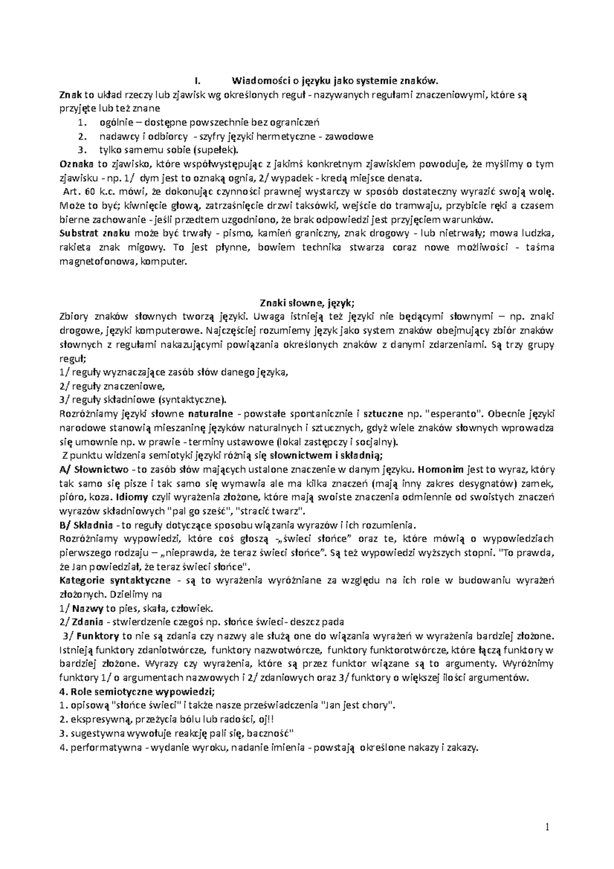 Logika dla prawników -skrypt - I. Wiadomości o języku jako systemie ...