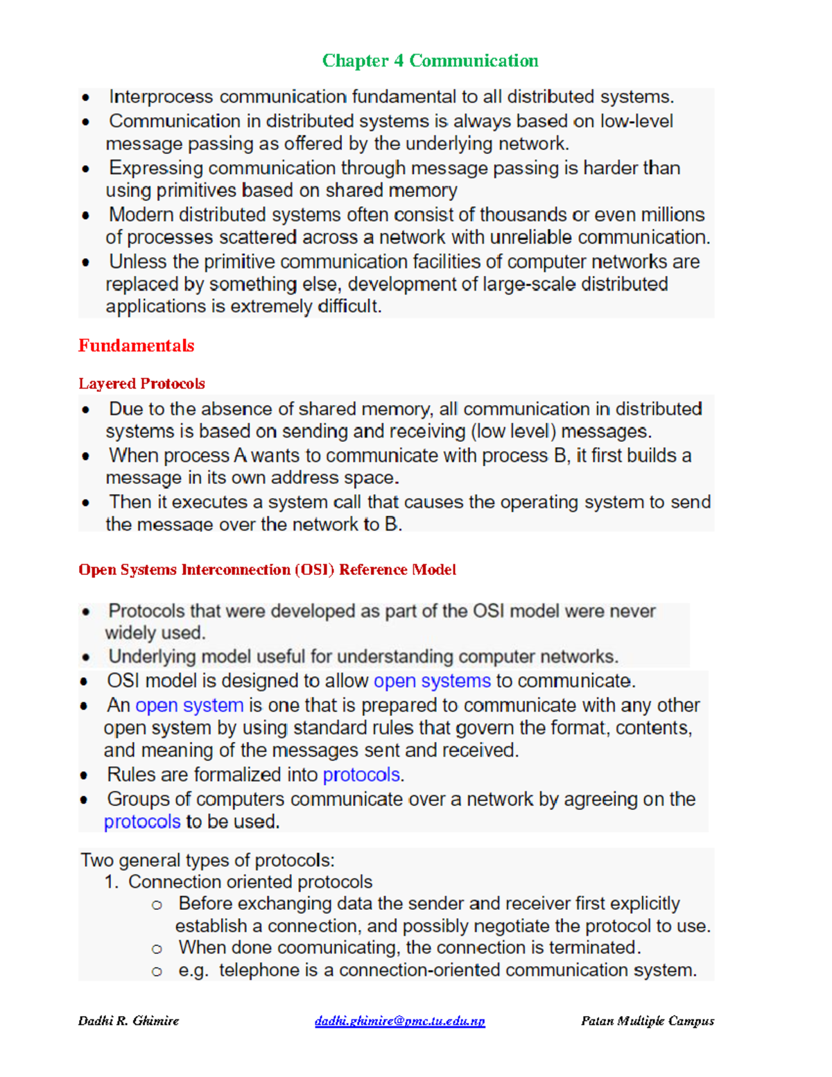 Chapter 4 - class note - Chapter 4 Communication Fundamentals Layered ...