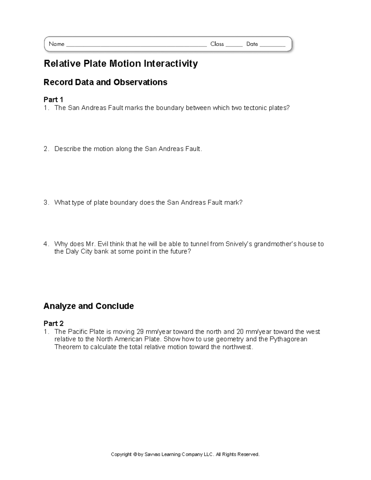 Worksheet 6 12 Plate Tectonics - Relative Plate Motion Interactivity ...