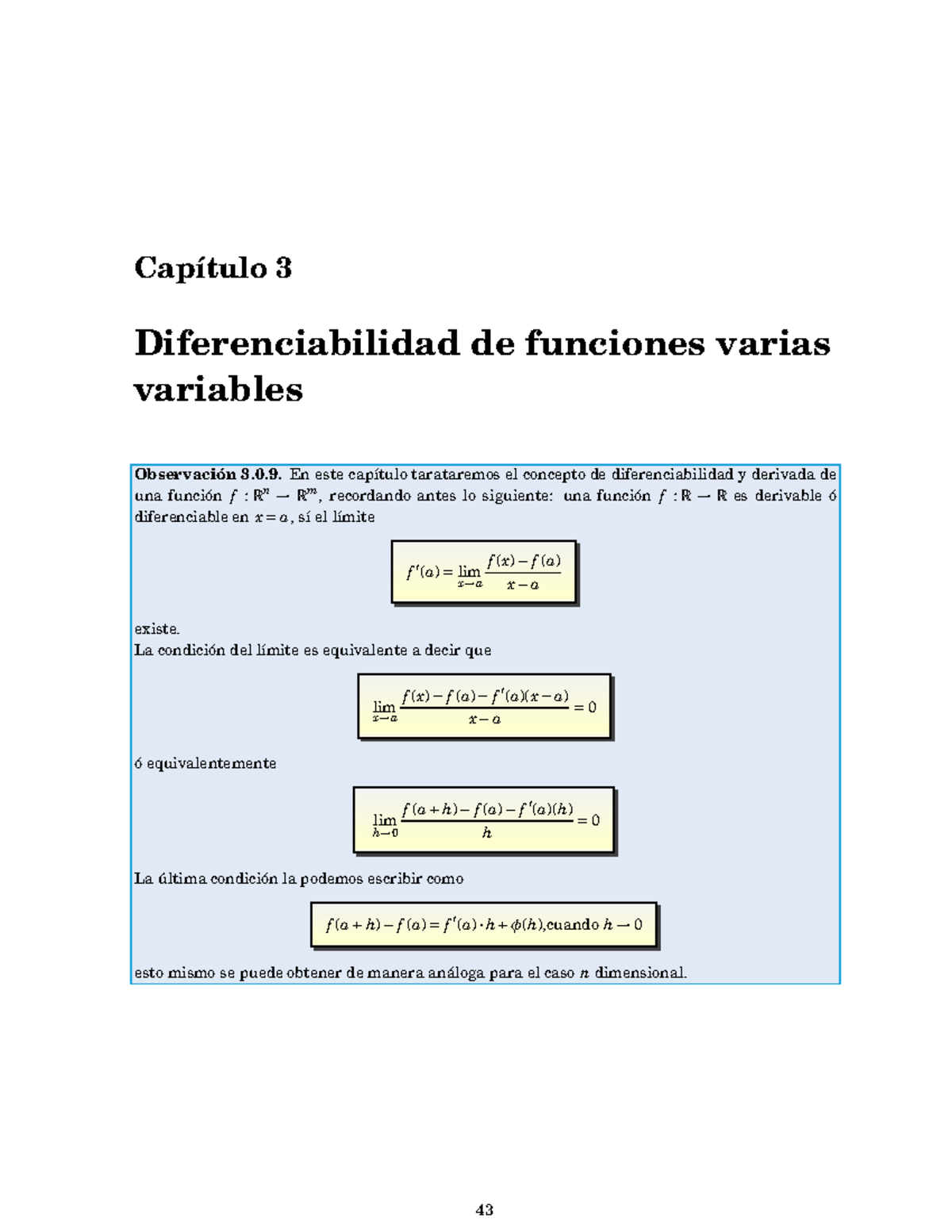 Cap3 Diferenciabilidad - Capítulo 3 Diferenciabilidad de funciones varias variables Observación ...