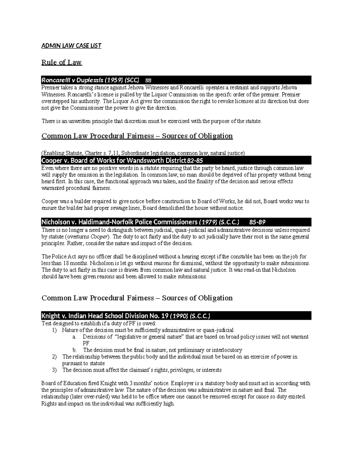 Admin LAW CASE LIST - This is the case list - ADMIN LAW CASE LIST Rule ...