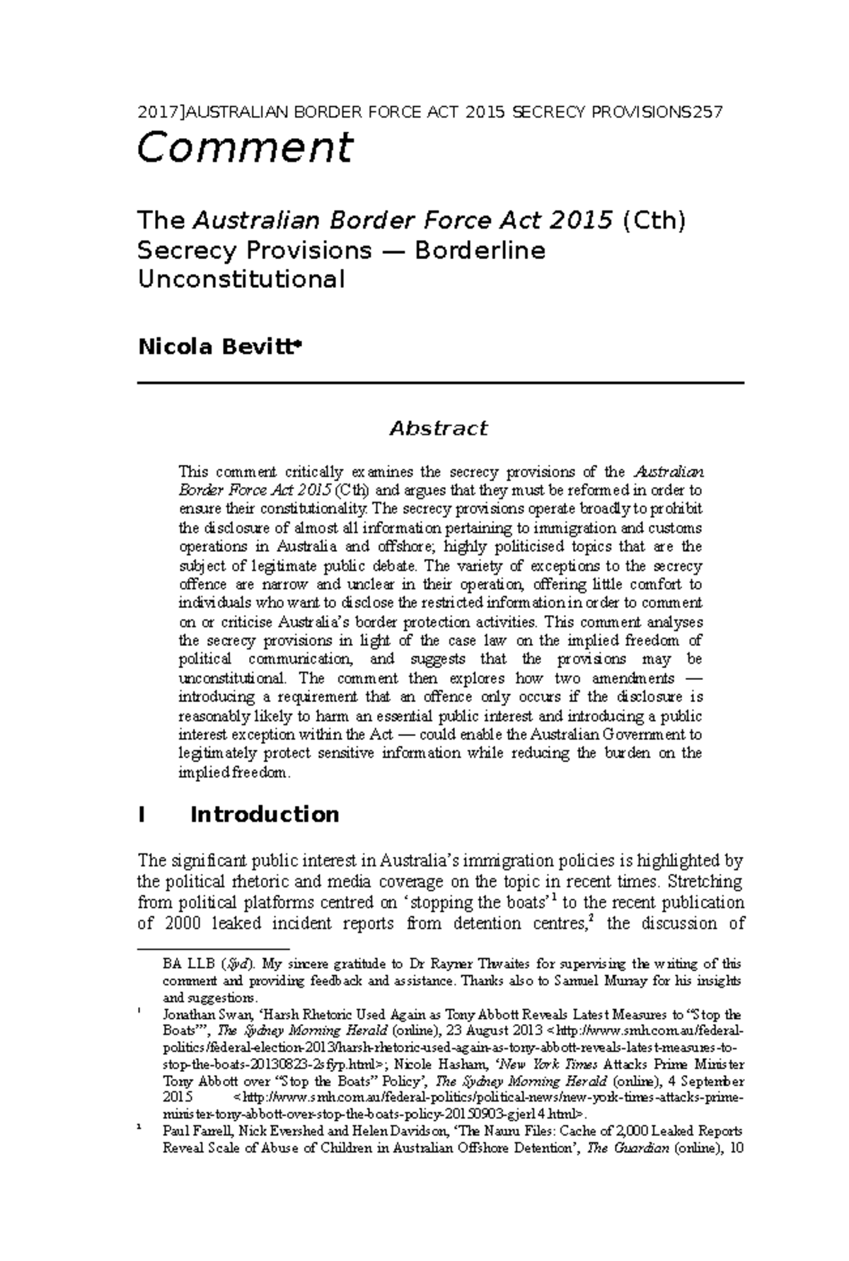 Secrecy Provisions - Unconstitutional - Comment The Australian Border ...