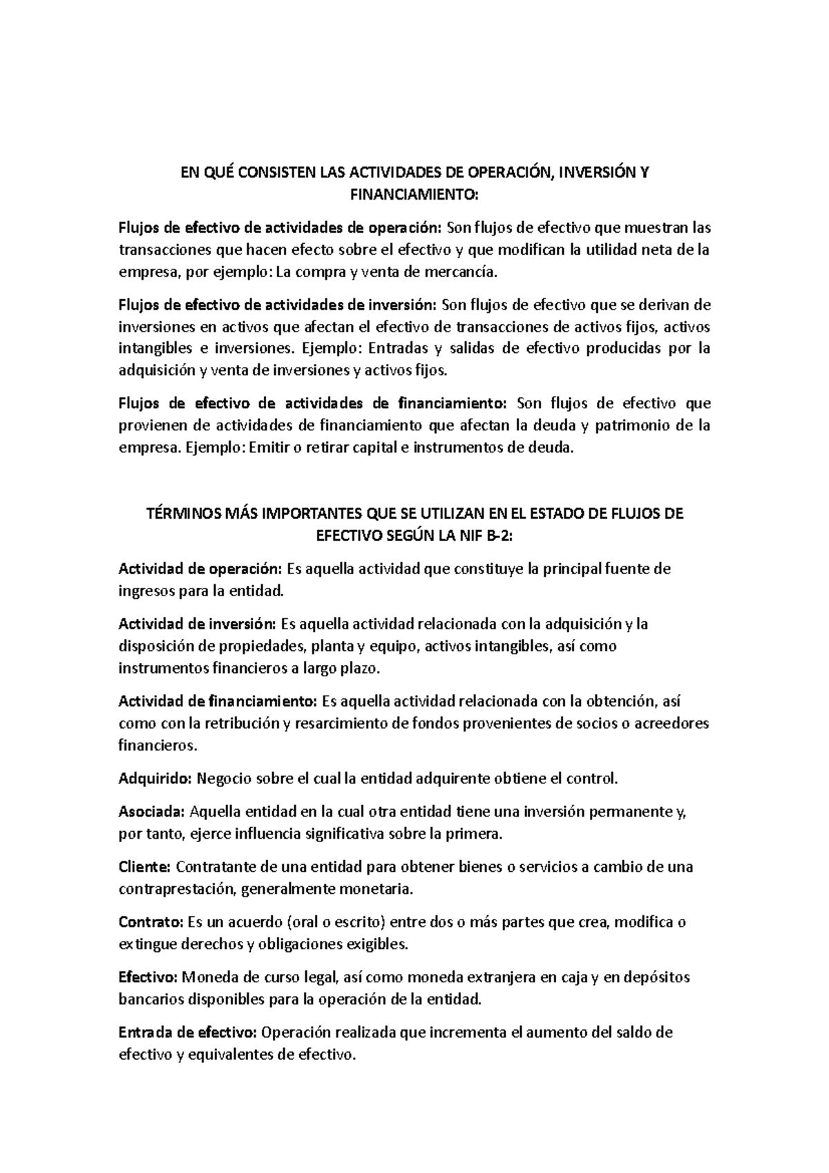 U1 act1 - unidad 1 act 1 - EN QUÉ CONSISTEN LAS ACTIVIDADES DE OPERACIÓN, INVERSIÓN Y - Studocu