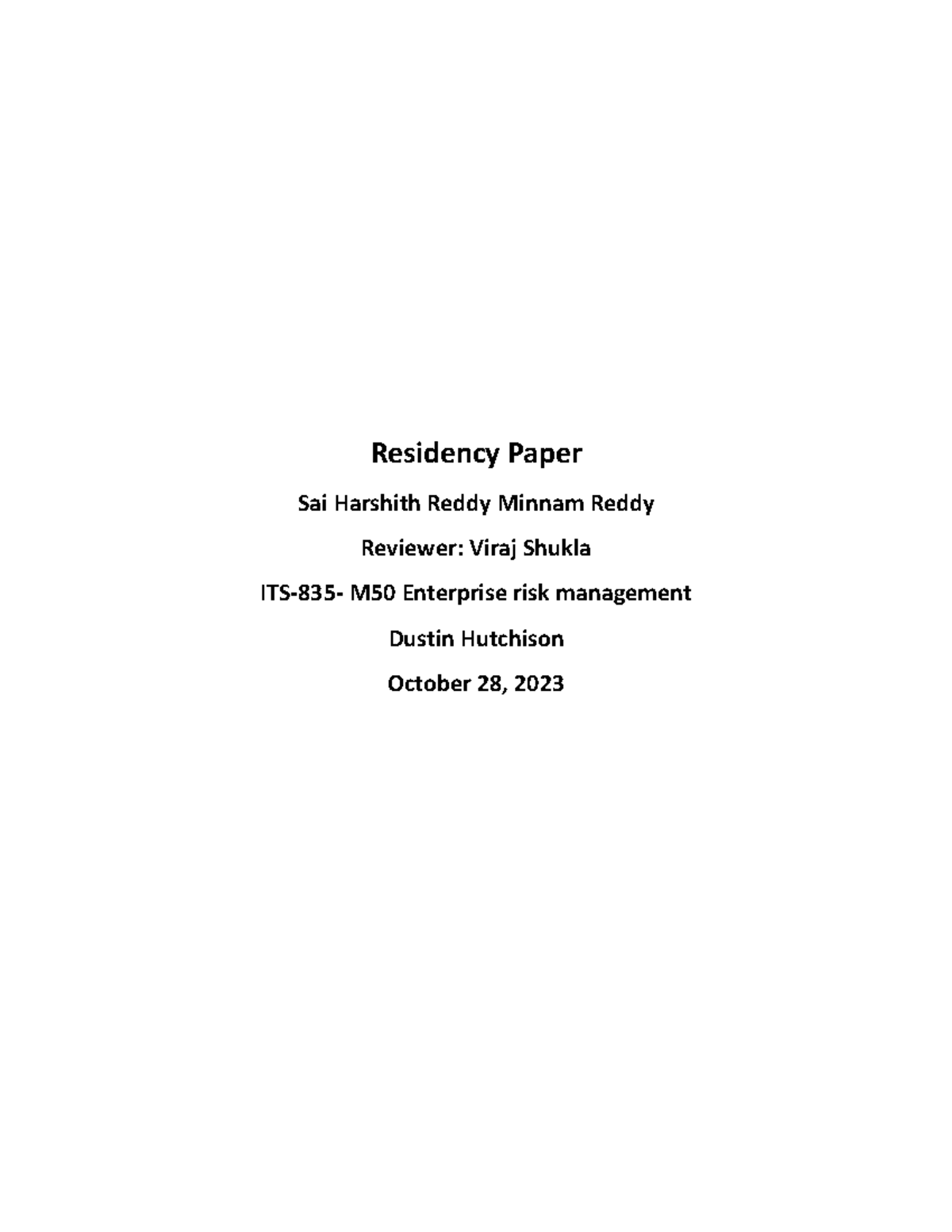 ERM - ERM - Residency Paper Sai Harshith Reddy Minnam Reddy Reviewer ...