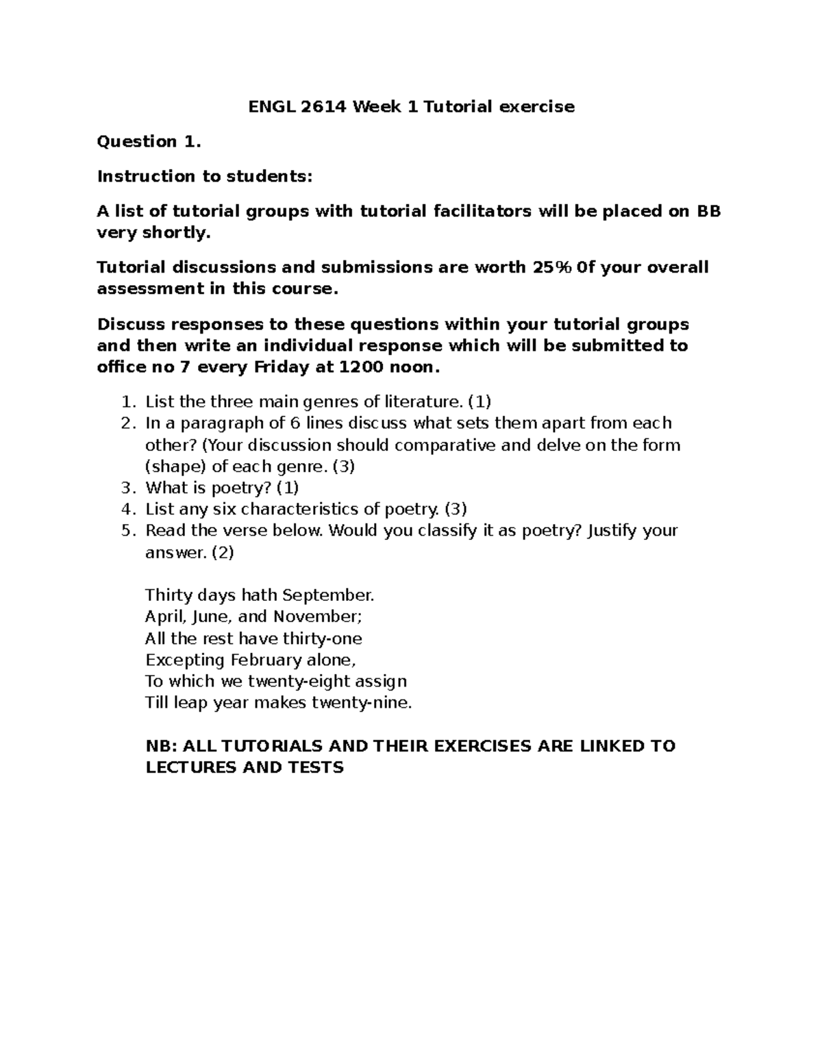 ENGL 2614 Week 1 Tutorial exercise - ENGL 2614 Week 1 Tutorial exercise ...
