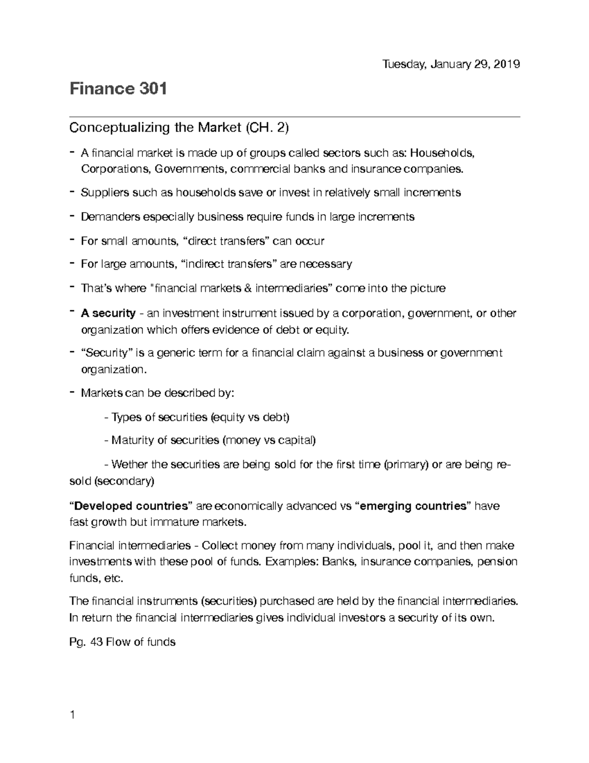 Finance 301 Notes - Tuesday, January 29, 2019 Finance 301 ...