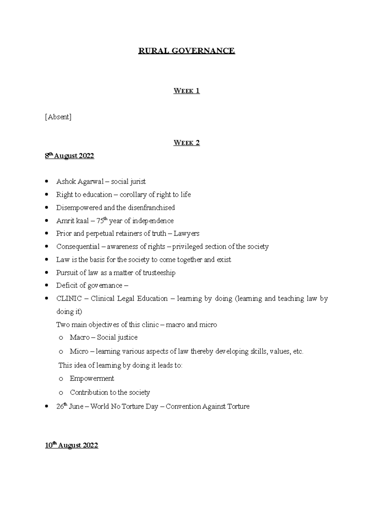 Rural governance - important notes - RURAL GOVERNANCE WEEK 1 [Absent ...