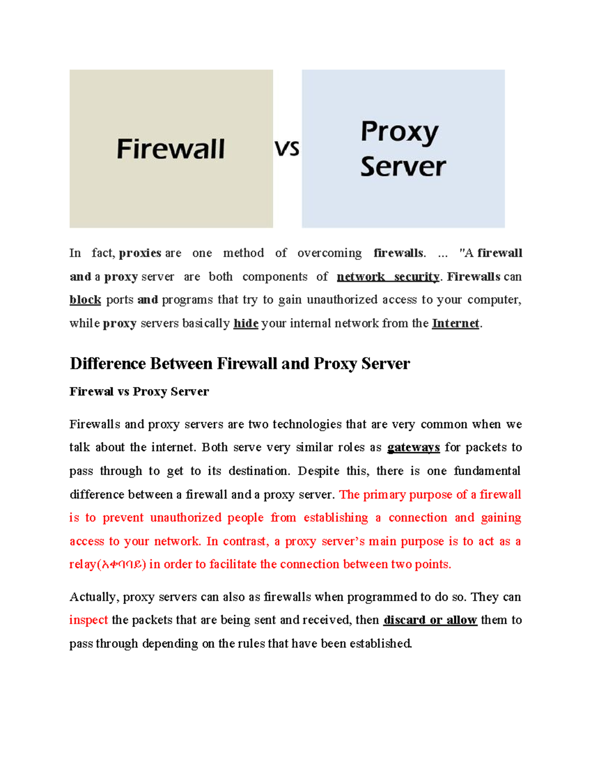 Firewal vs Proxy Server - In fact, proxies are one method of overcoming firewalls. ... "A - Studocu
