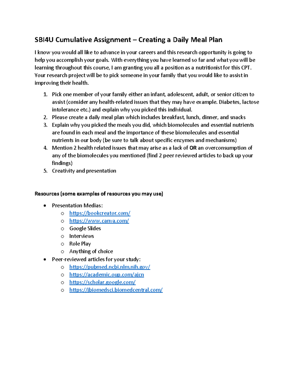 Grade 12 Biology Cumulative Assignment CPT - Studocu