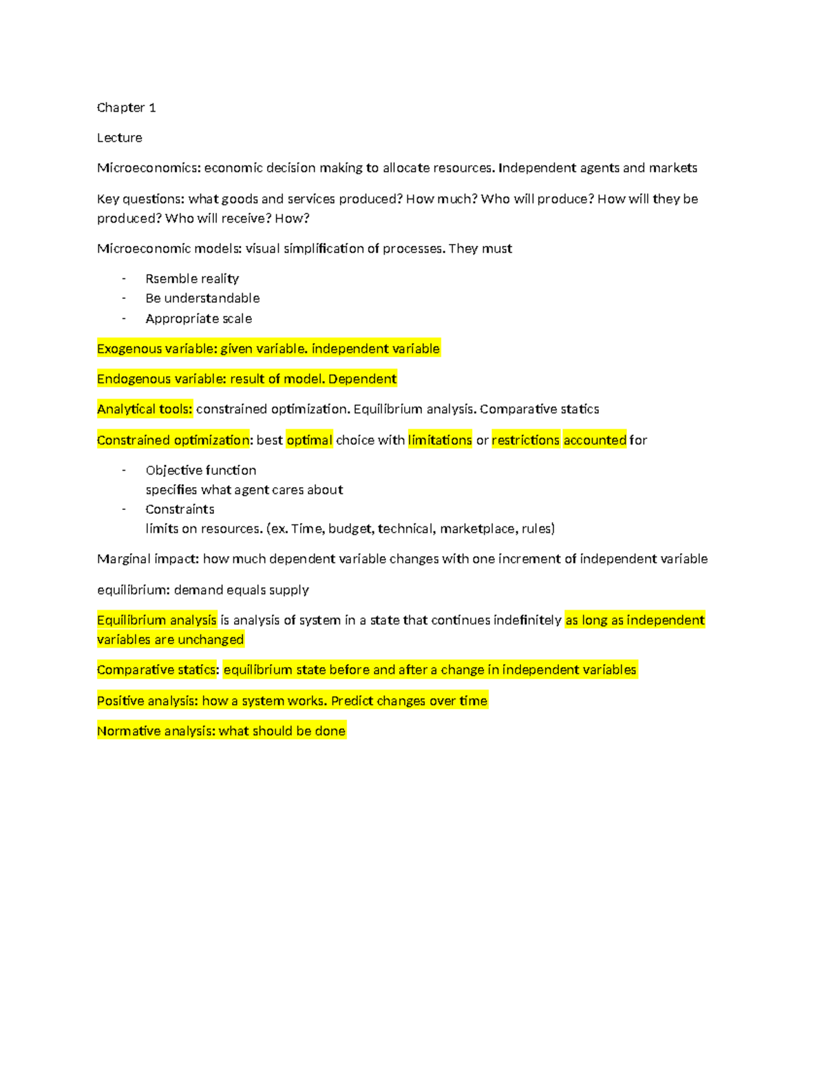 2150 Notes - Chapter 1 Lecture Microeconomics: economic decision making ...