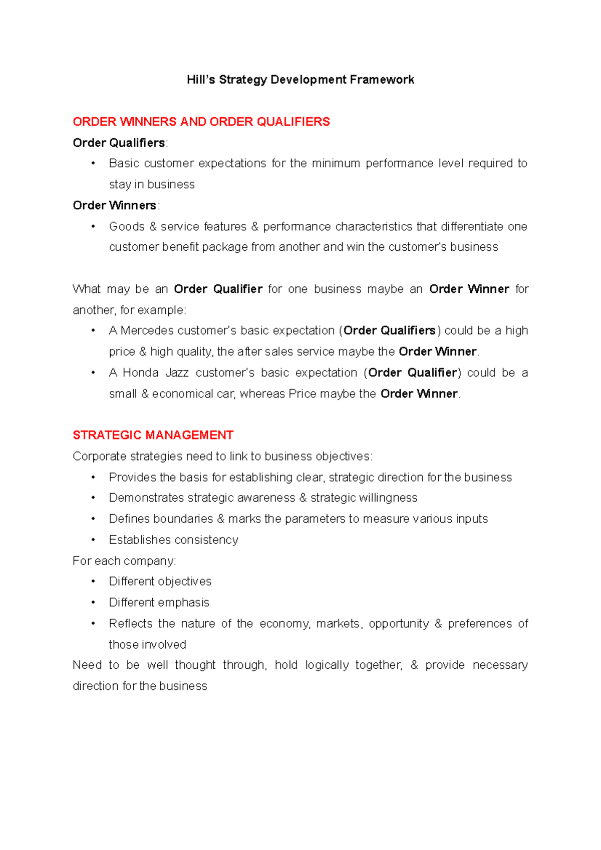 Hill's strategy framework notes - Hill’s Strategy Development Framework ...