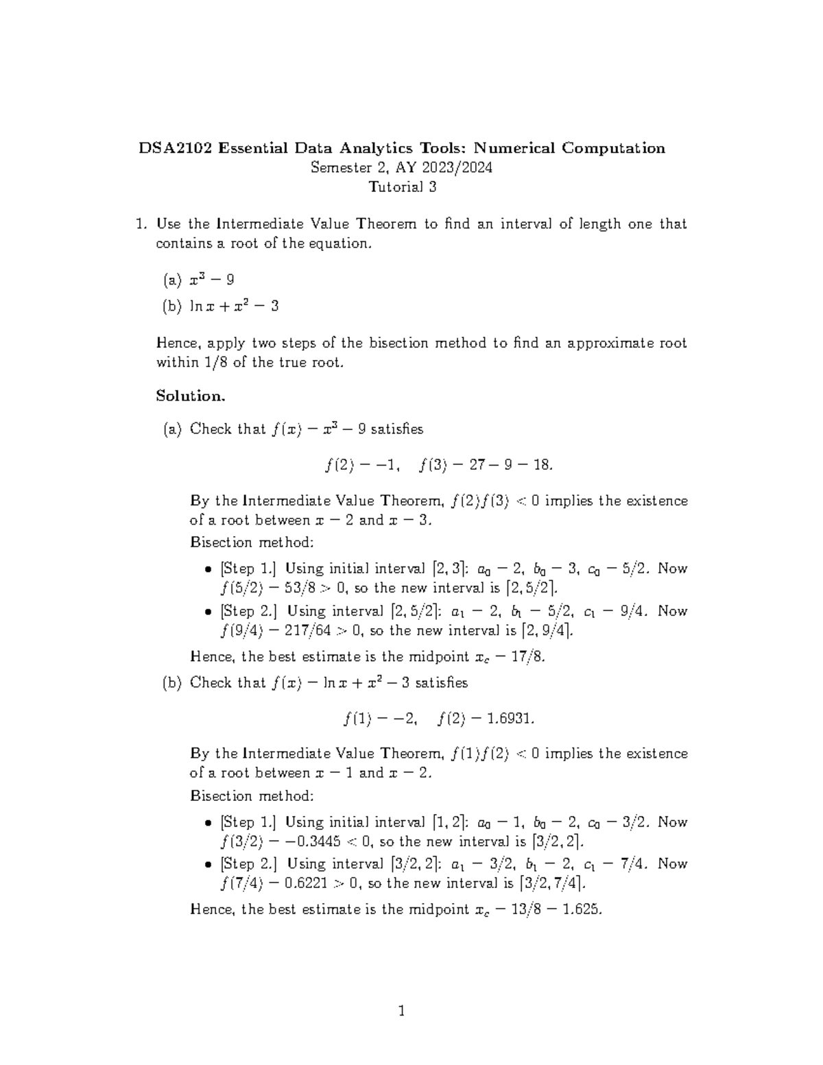 Tut3-solution - Essential Data Analytics Tools: Numerical Computation (DSA2102) - DSA2102 ...