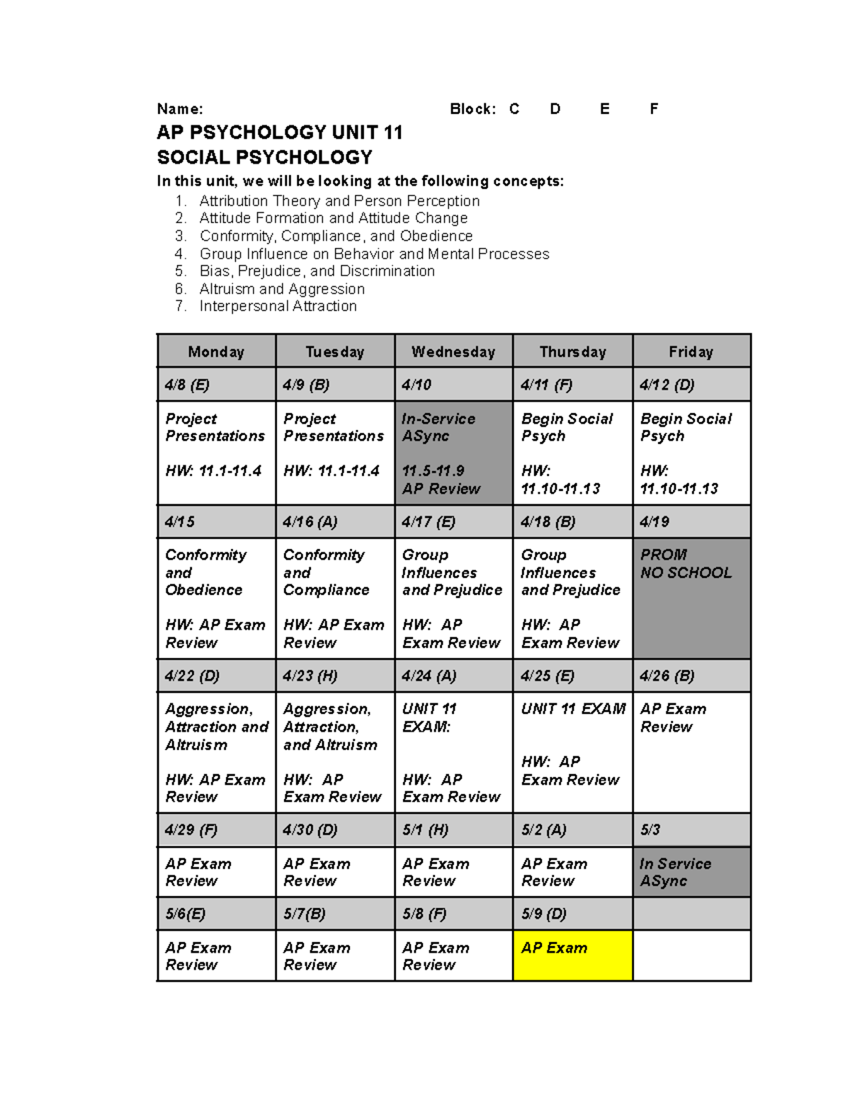 Aashish Prashanth -Unit 11 Study Guide - Social Psychology - Name ...