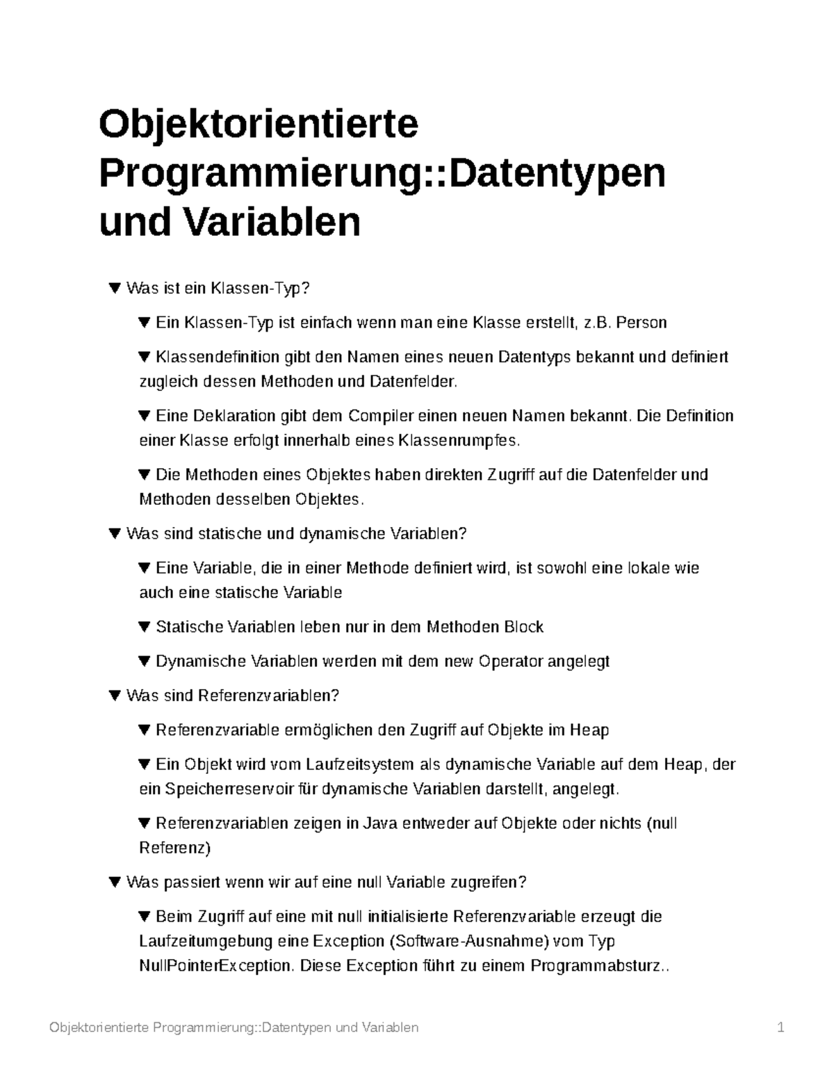 Objektorientierte Programmierung Datentypen und Variablen ...