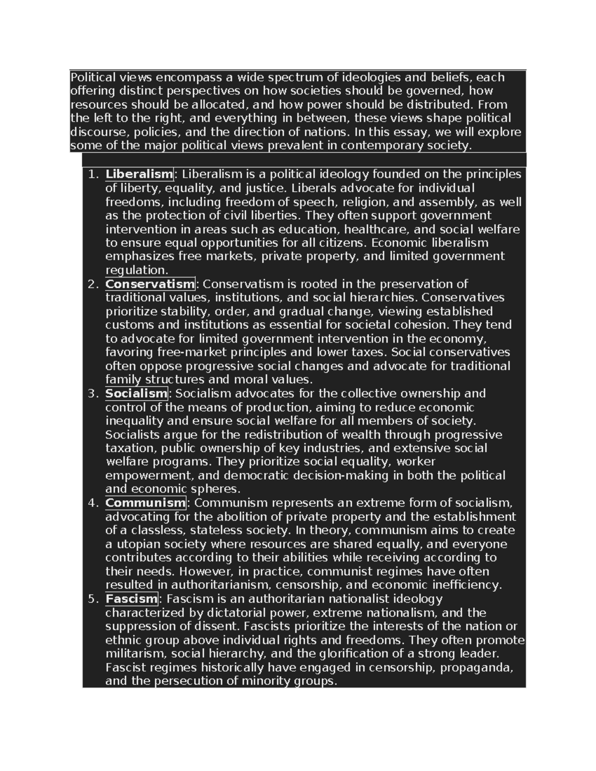 Politics Overview - Political views encompass a wide spectrum of ...