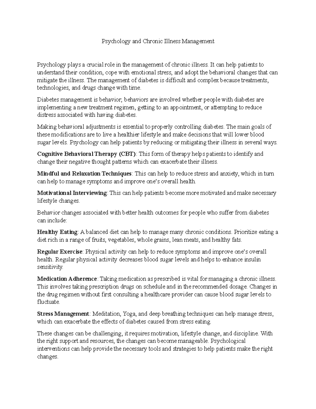 Psychology and Chronic Illness Management - Psychology and Chronic ...