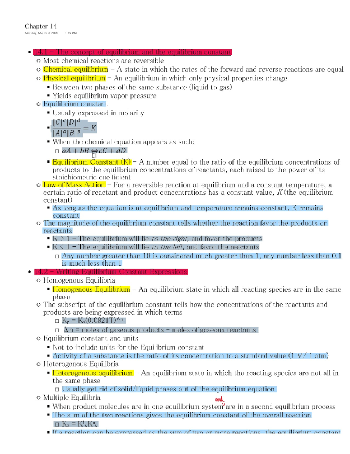 Ch 14 - Book chapter notes for the required textbook for Chemistry 122 ...