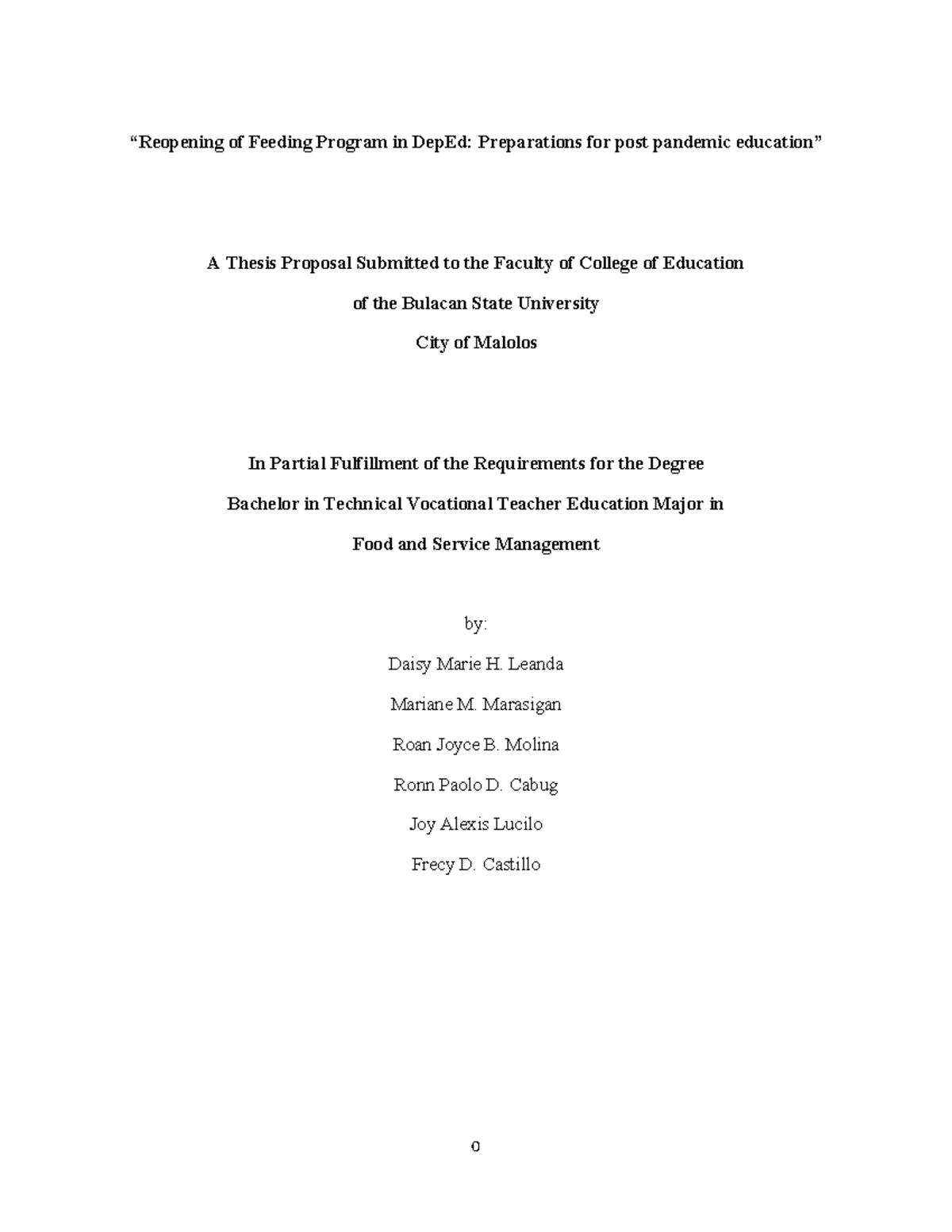 Research Paper Done 2 - “Reopening of Feeding Program in DepEd ...
