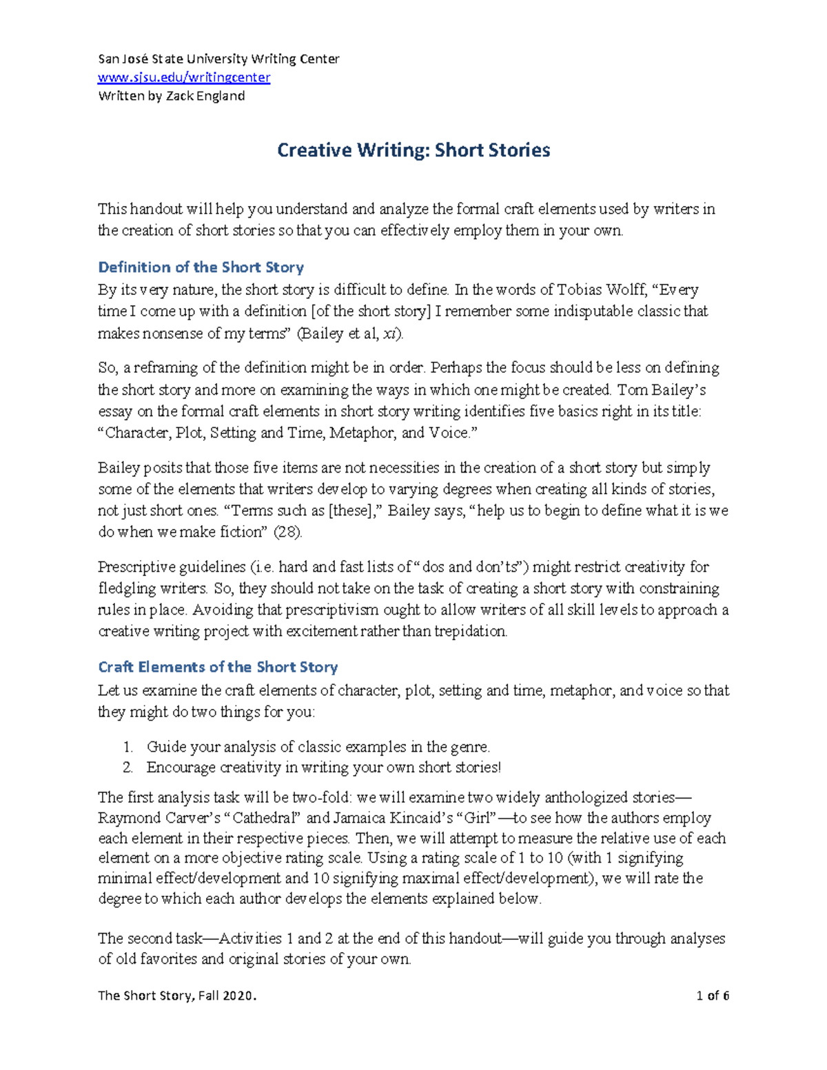 Short Stories - yey - San José State University Writing Center sjsu ...
