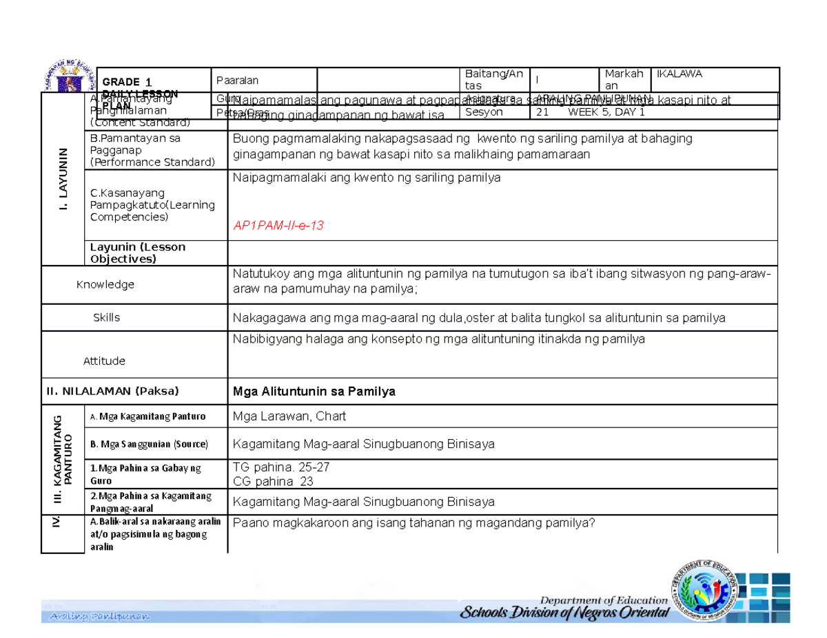 AP-DLL WEEK-5-D1 - happy and contented - I. LAYUNIN A Pangnilalaman ...