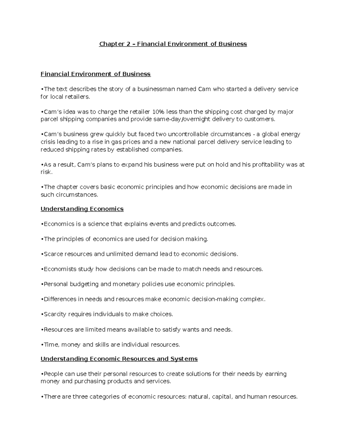 3 - Text discusses economic principles, business financial environment ...