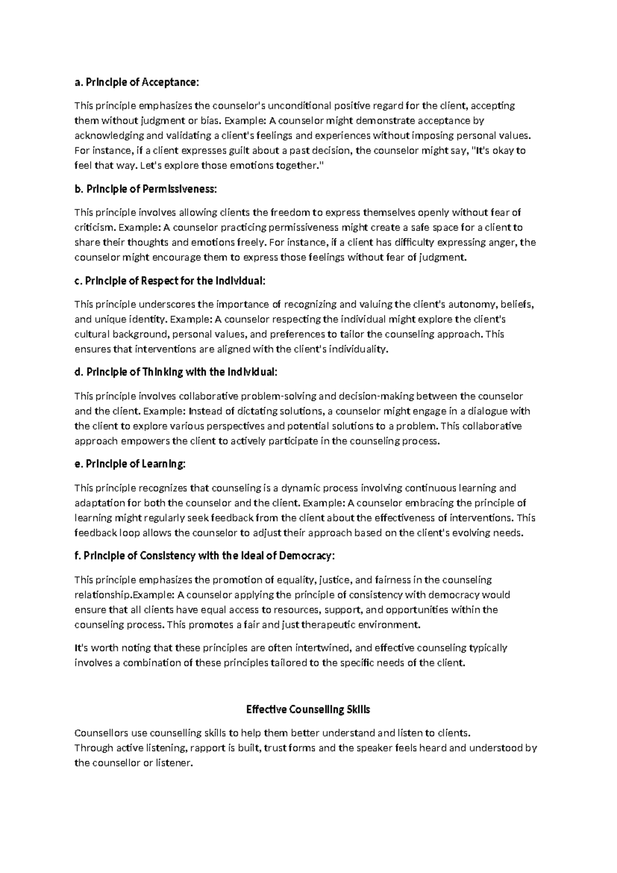 Effective rules of counseling - a. Principle of Acceptance: This ...