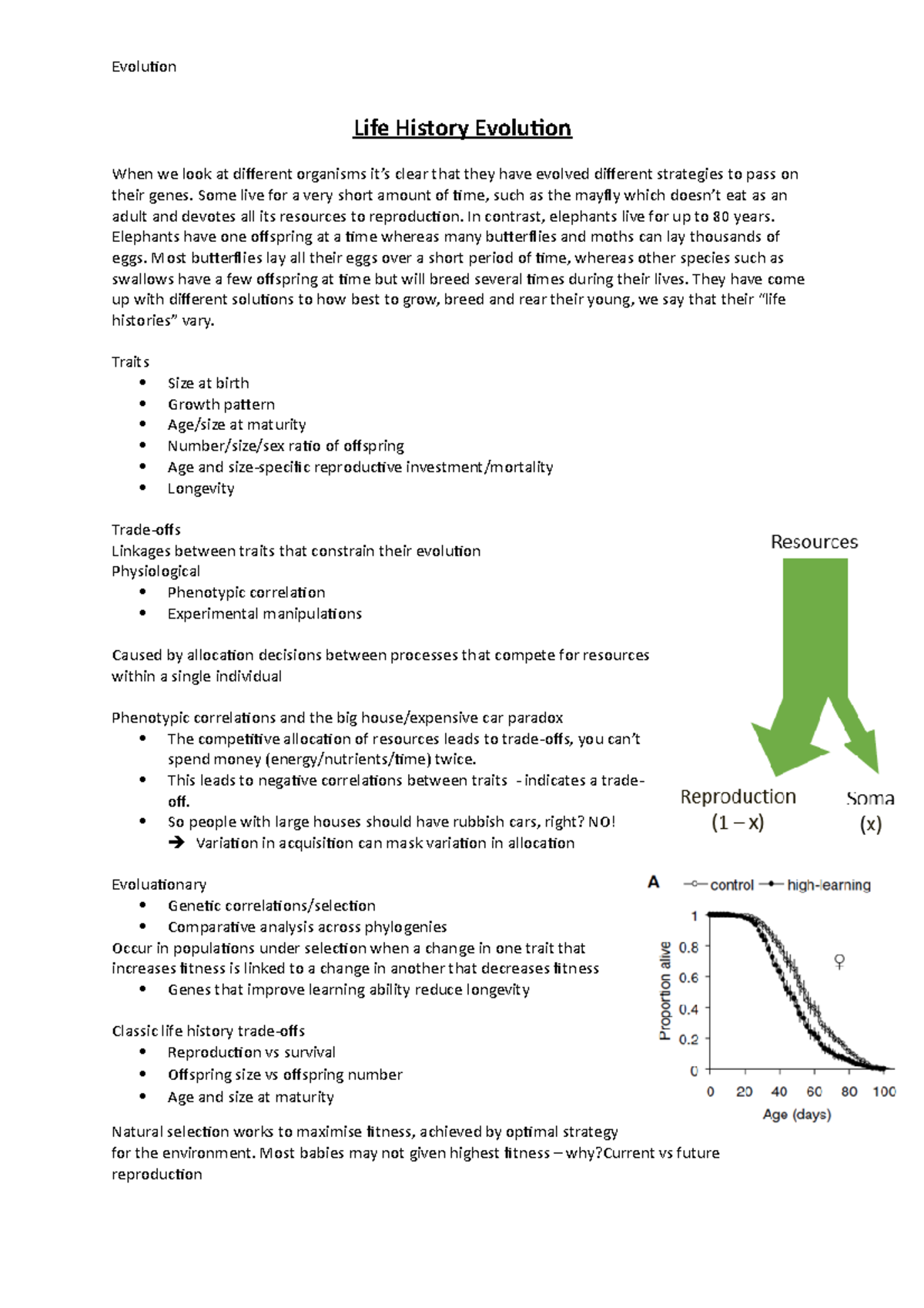 Life History Evolution - notes - Evolution Life History Evolution When ...
