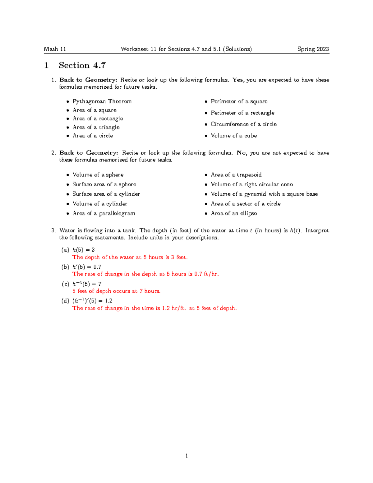 Math 11-Worksheet 11 Sol - 1 Section 4. Back to Geometry: Recite or ...