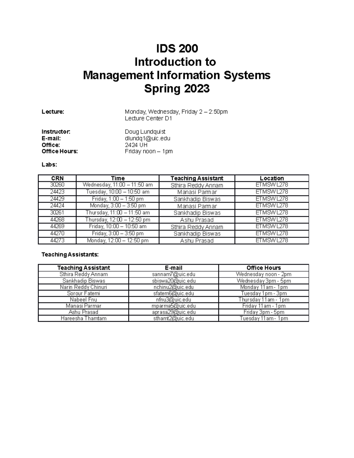 IDS 200 Syllabus Spring 2023 CRN 44267 v1 - IDS 200 Introduction to ...