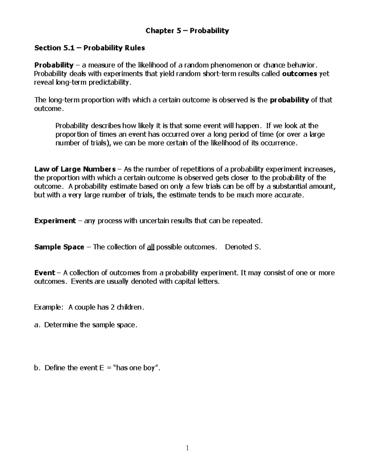 1342 Notes Chapter 5.1 and 5.2 2020-1 - Chapter 5 – Probability Section ...