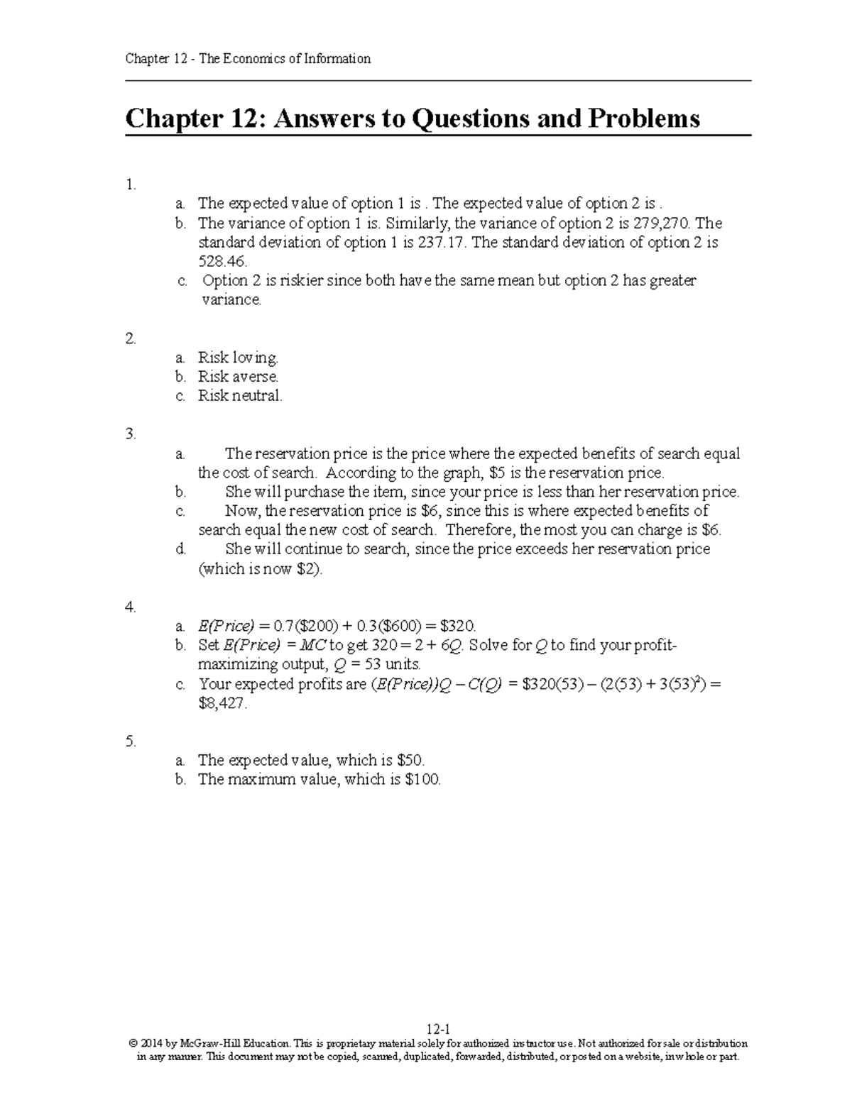 Solutions Manual Managerial Economics an - Chapter 12: Answers to ...