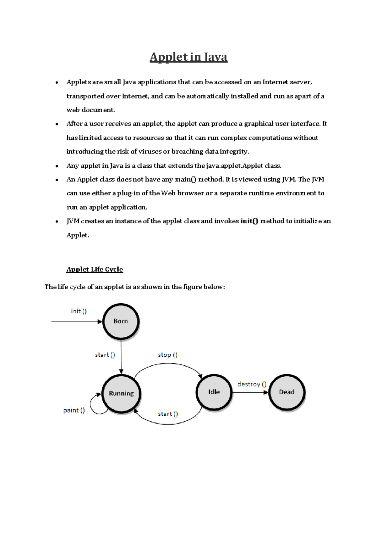 Applet - Always available - Applet in Java Applets are small Java applications that can be ...