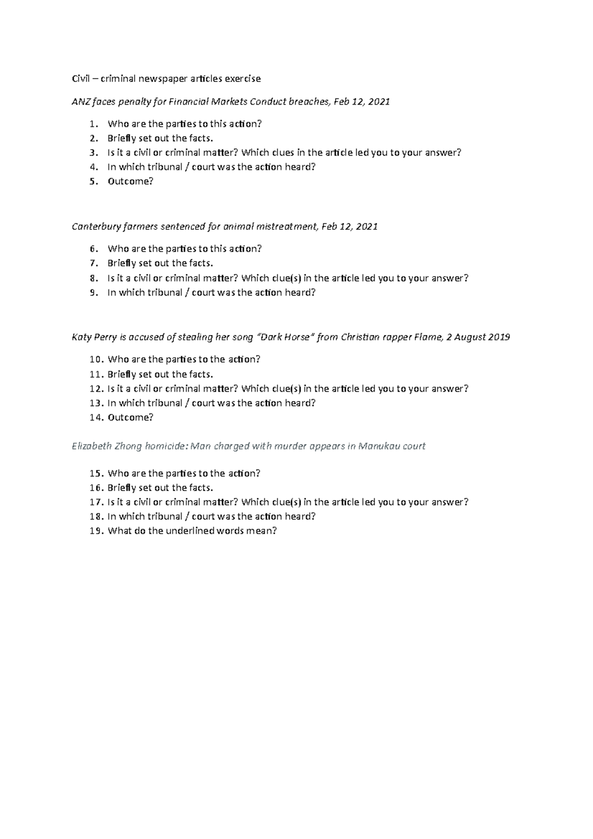 Exercise on civ crim articles - Civil – criminal newspaper articles ...