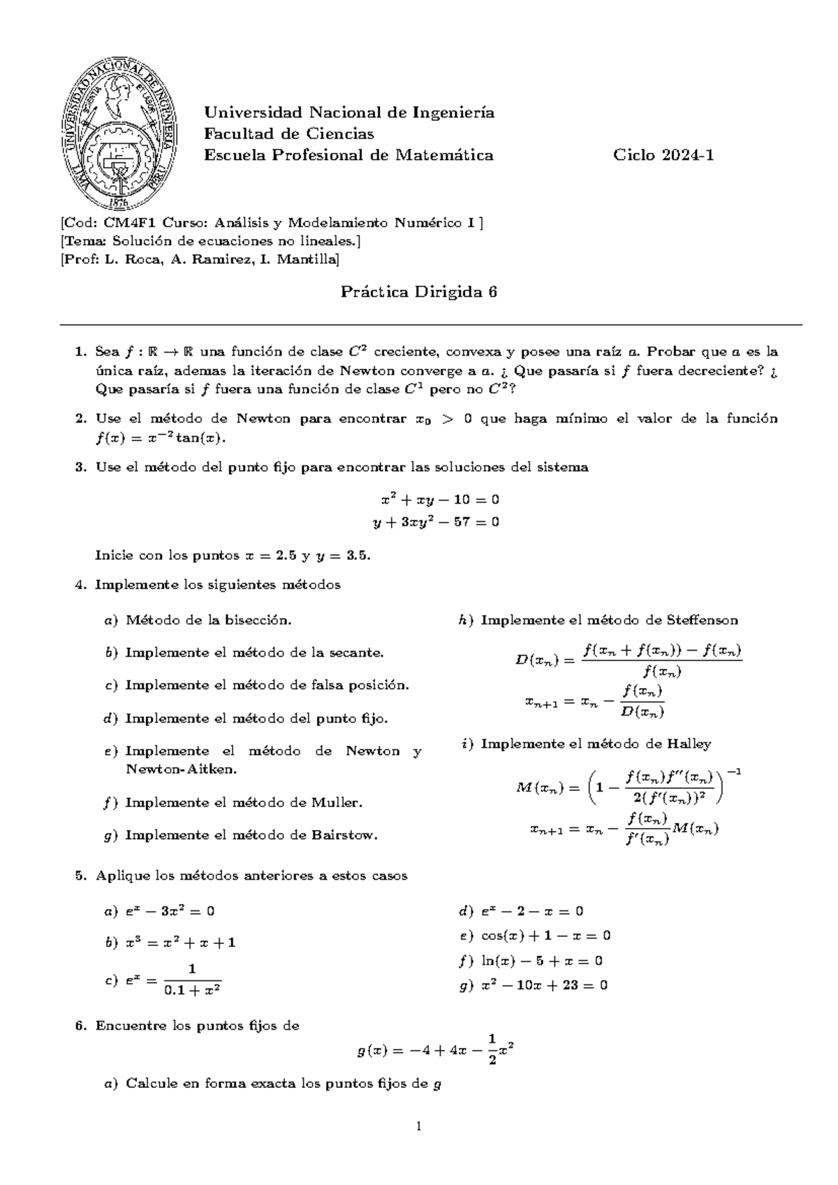 PD6 2024-1 - Lista de ejercicios - Universidad Nacional de Ingenier ́ıa Facultad de Ciencias ...