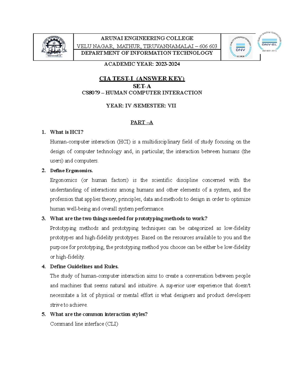 CS8079 CIA SET A Answer KEY - ARUNAI ENGINEERING COLLEGE VELU NAGAR ...