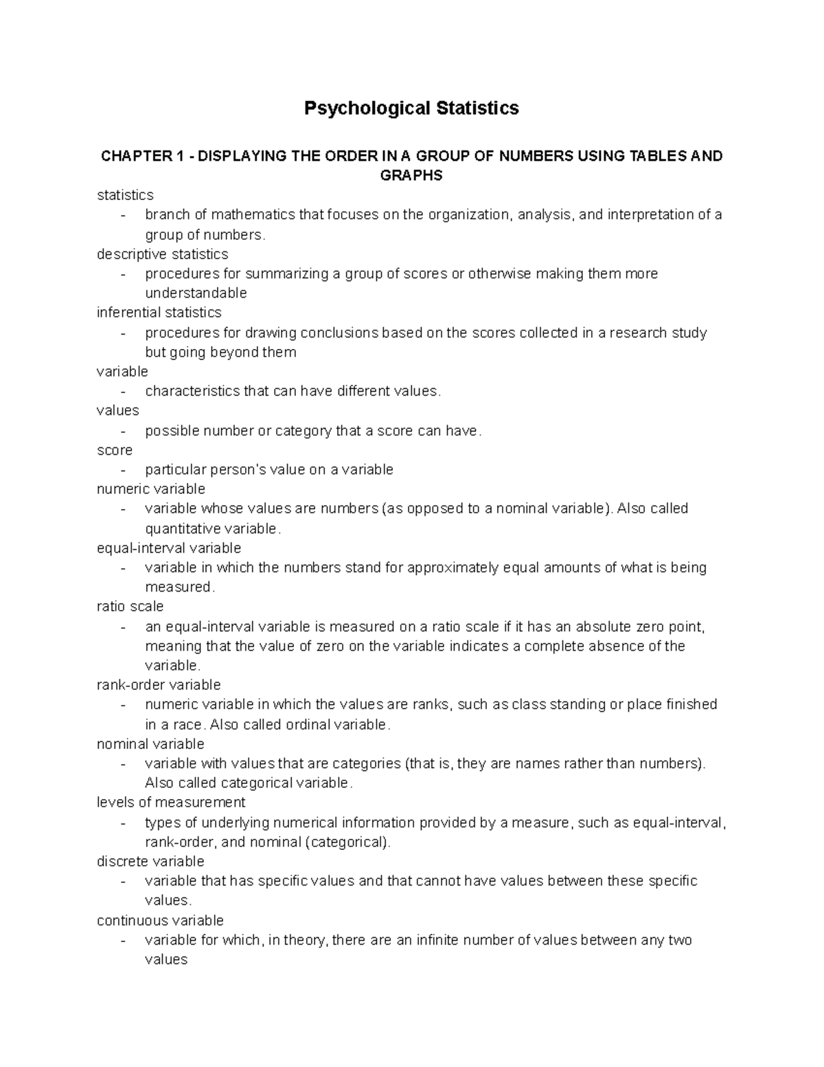 Psychstats Reviewer - Psychological Statistics CHAPTER 1 - DISPLAYING ...