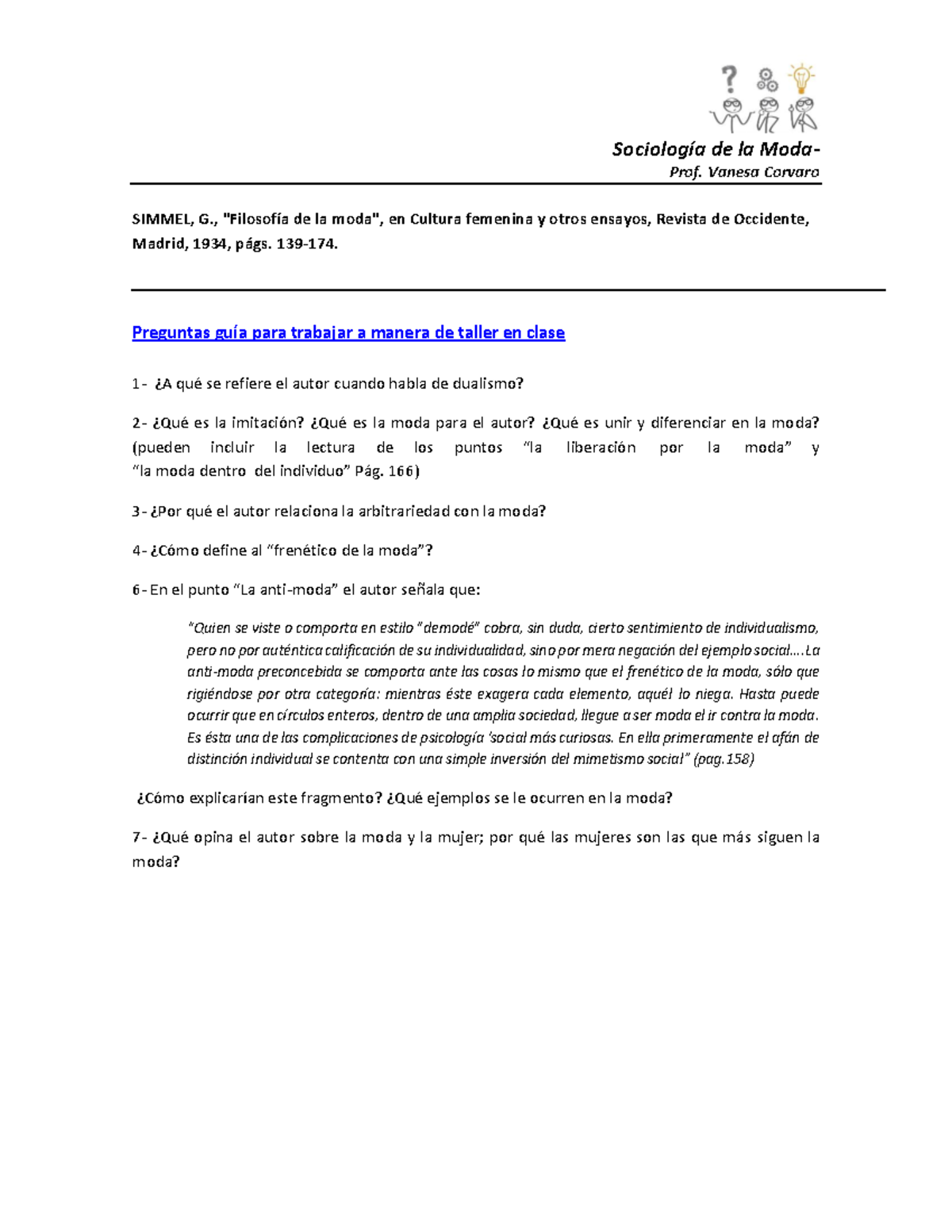 Simmel La Moda Taller en clase - Sociología de la Moda- Prof. Vanesa ...