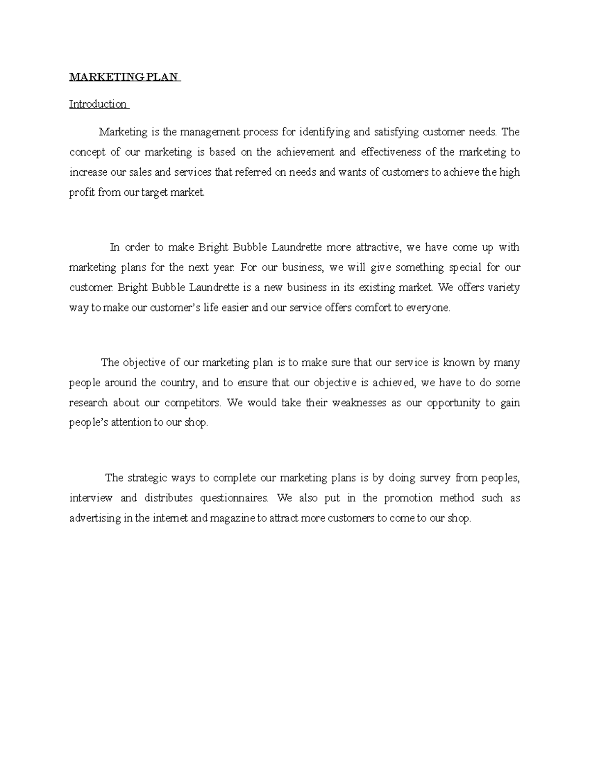 Marketing PLAN - ECONOMY - MARKETING PLAN Introduction Marketing is the ...