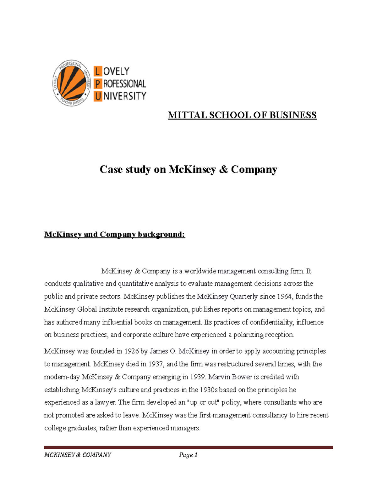 Mckinsey case study - notes - Corporate Strategy and Organization ...