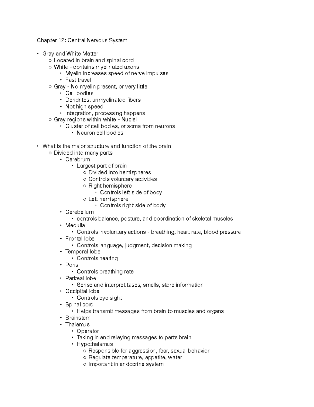 Chapter 12, 13, 14 - Lecture notes on Central Nervous System; Bone ...