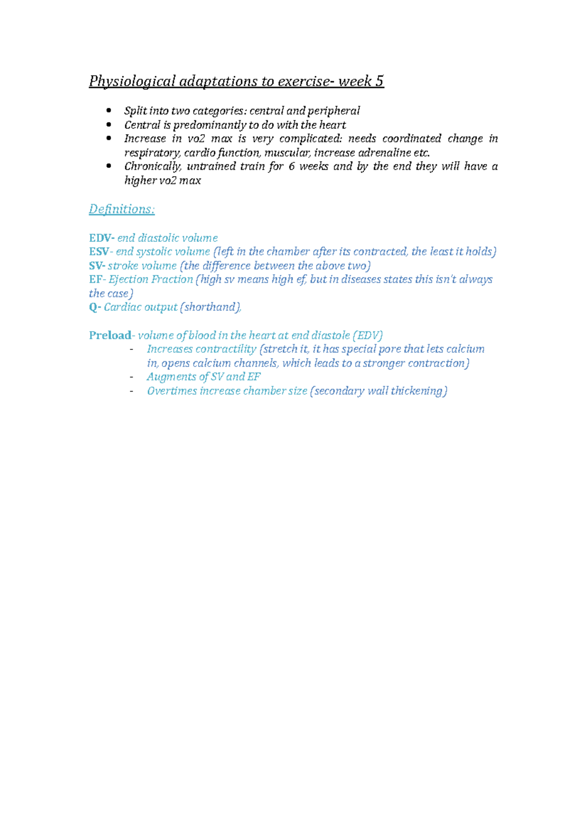 Physiological Ad week 5 - Physiological adaptations to exercise- week 5 ...