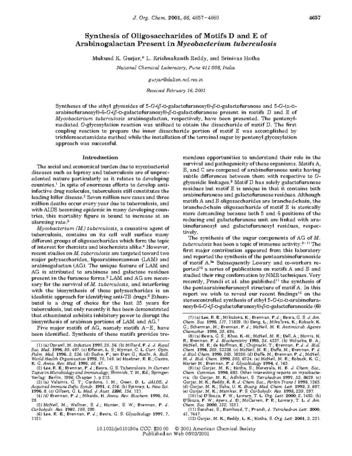 Synthesis of Oligosaccharides of Motifs - Gurjar,* L. Krishnakanth ...