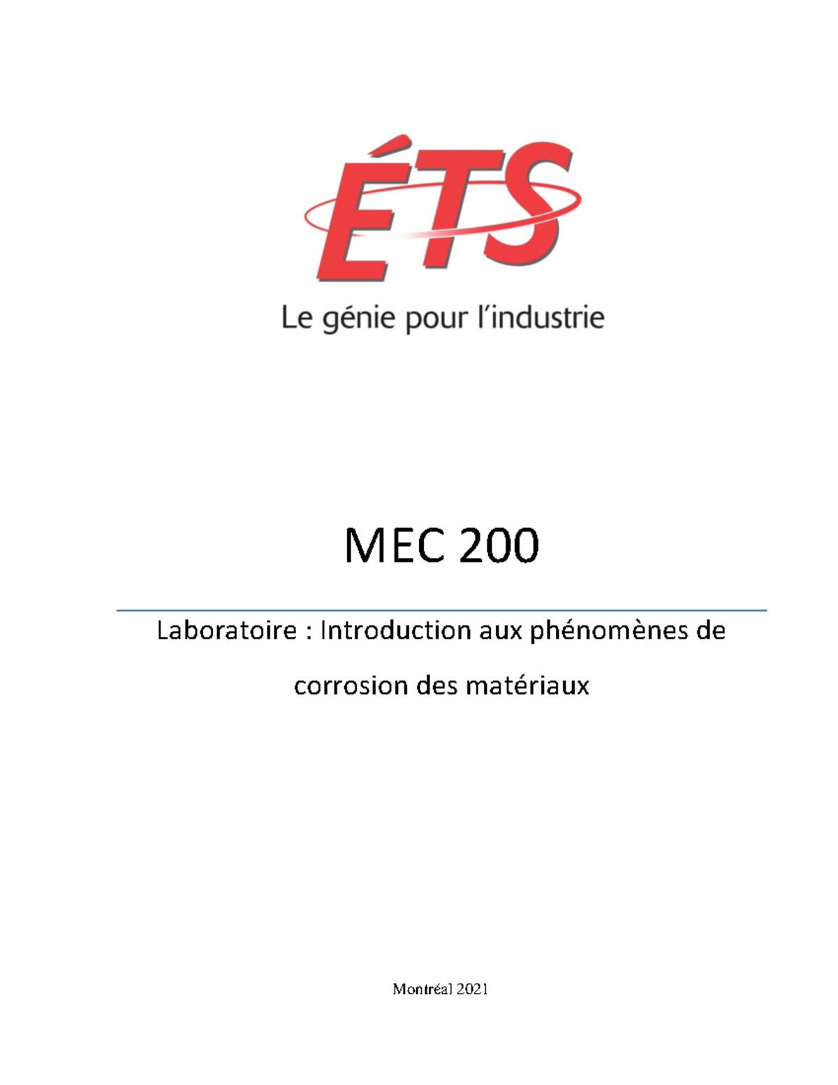 Présentiel-MEC200 Lab de corrosion automne 2021 - MEC 200 Laboratoire : Introduction aux ...