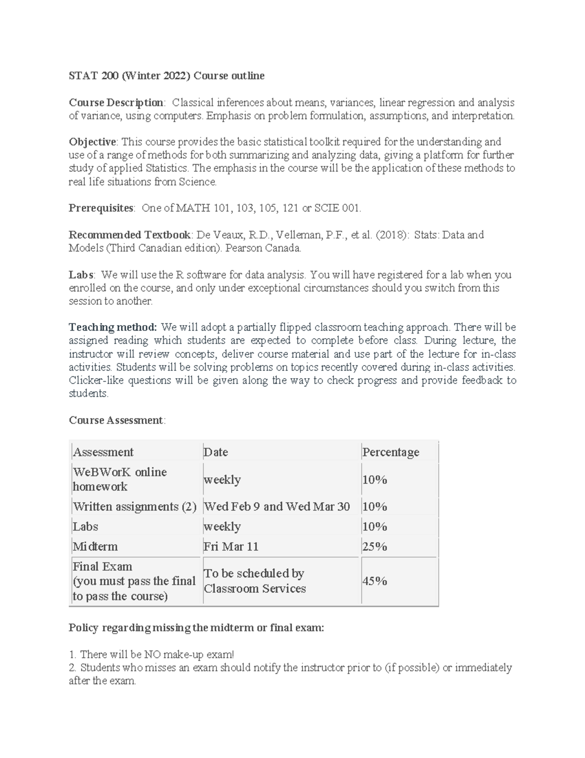 Ubc stat 200 - Syllabus - STAT 200 (Winter 2022 ) Course outline Course Description: Classical ...