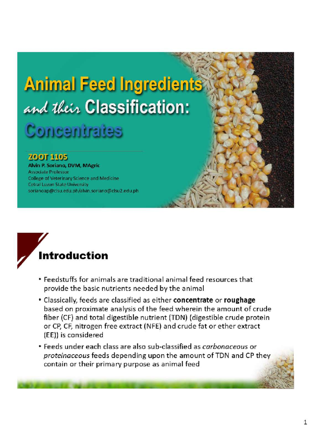 Feed ingredients and their classification Part 1 - Doctor of Veterinary ...