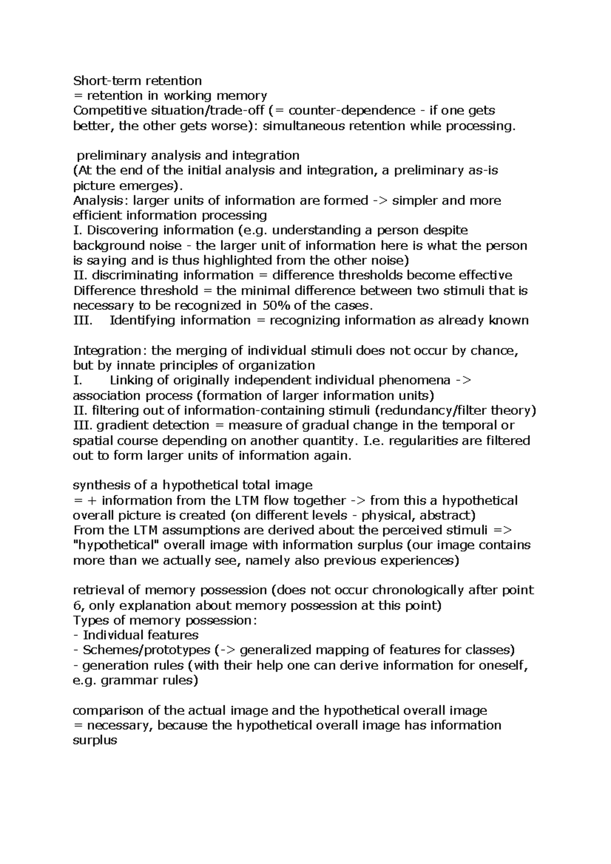 Short - Psycho Notes - Short-term retention = retention in working ...