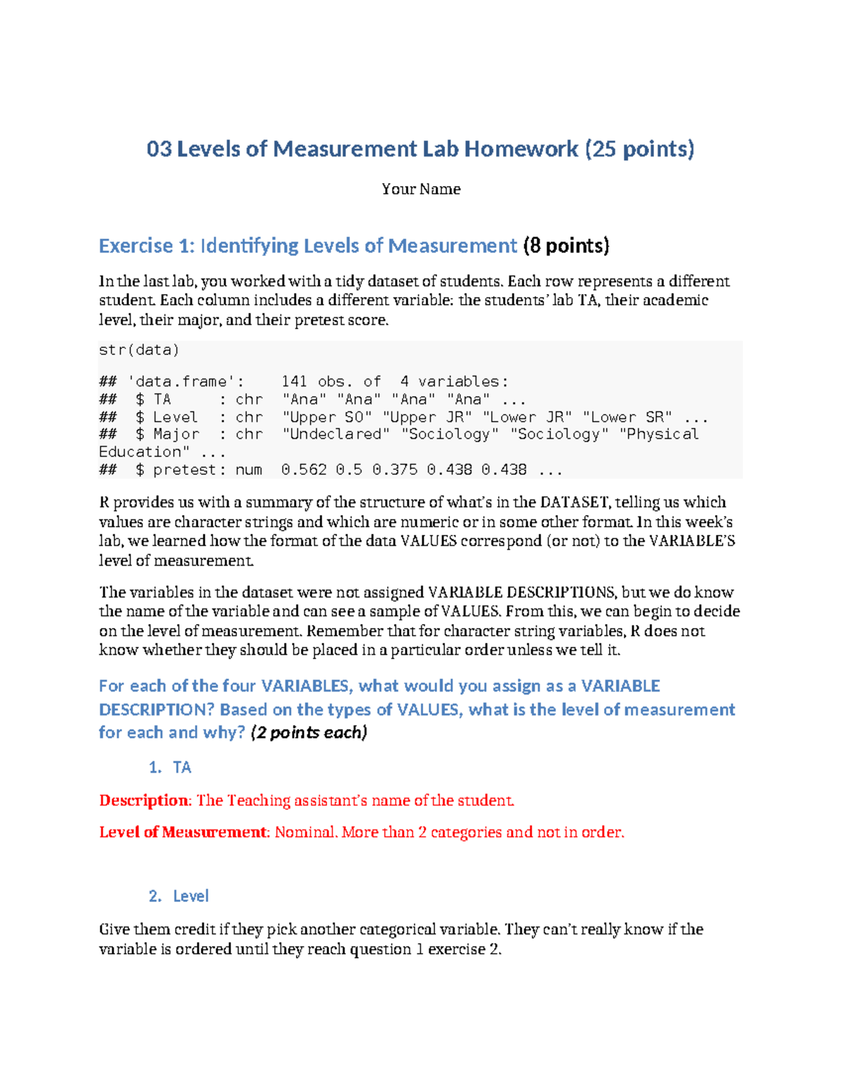 Lab 3 levels of measurement - 03 Levels of Measurement Lab Homework (25 ...