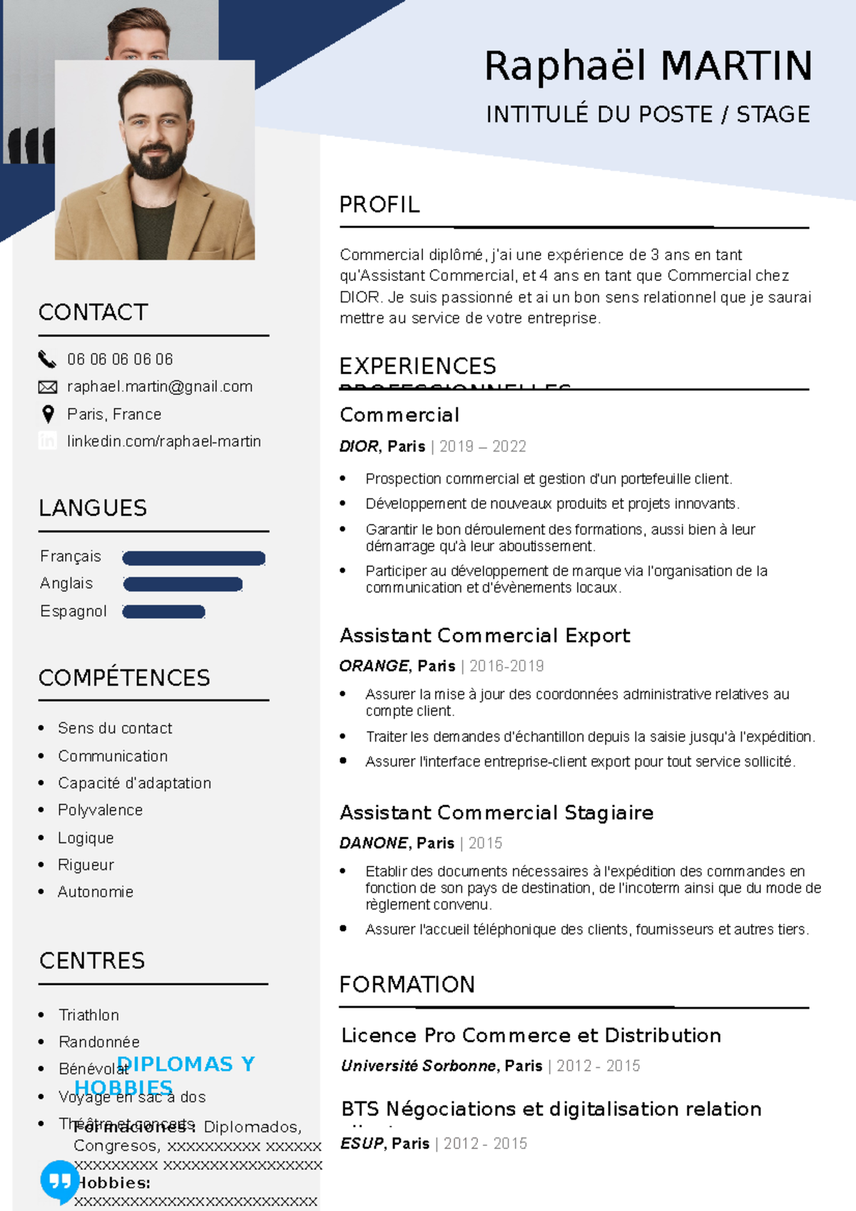 232 modele cv francais - ssss - INTITULÉ DU POSTE / STAGE Raphaël ...