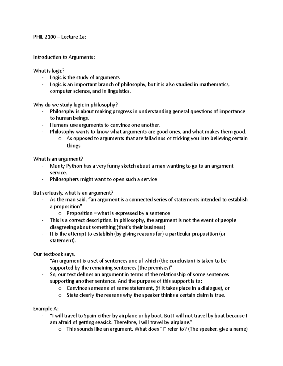 PHIL 2100 - Lecture 1 - notes - PHIL 2100 – Lecture 1a: Introduction to ...